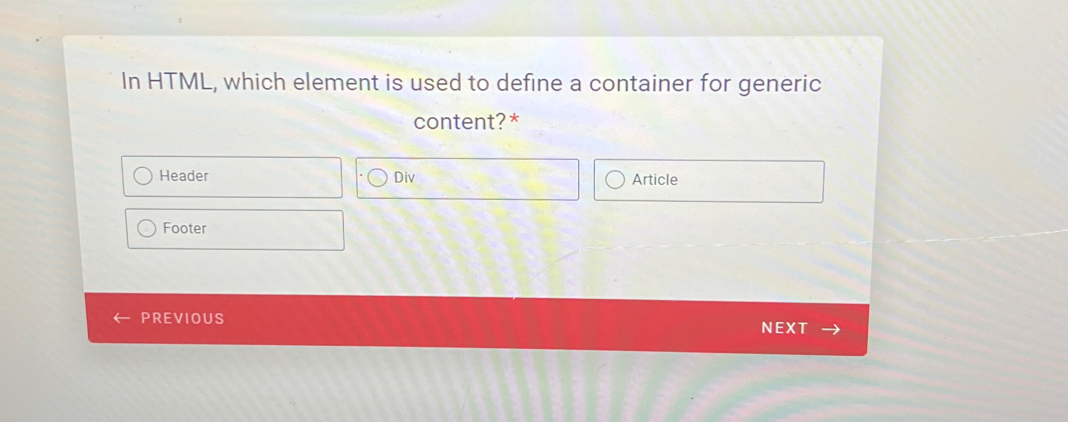 Solved In HTML, ﻿which element is used to define a container | Chegg.com