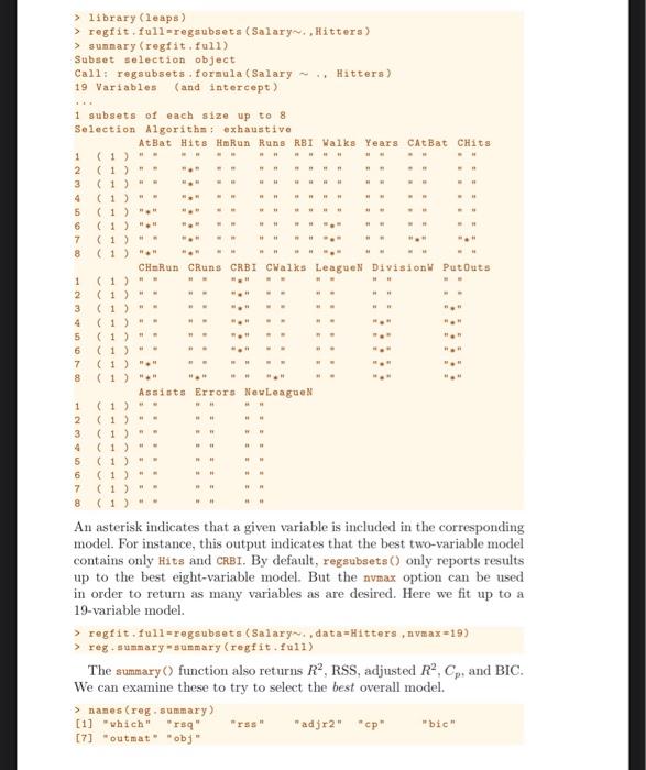 Solved 1. Best subset selection Consider the Hitters data | Chegg.com