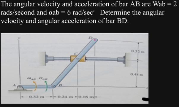 Solved The angular velocity and acceleration of bar AB are | Chegg.com