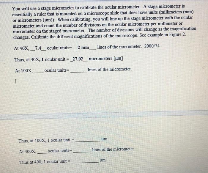 Solved You will use a stage micrometer to calibrate the | Chegg.com