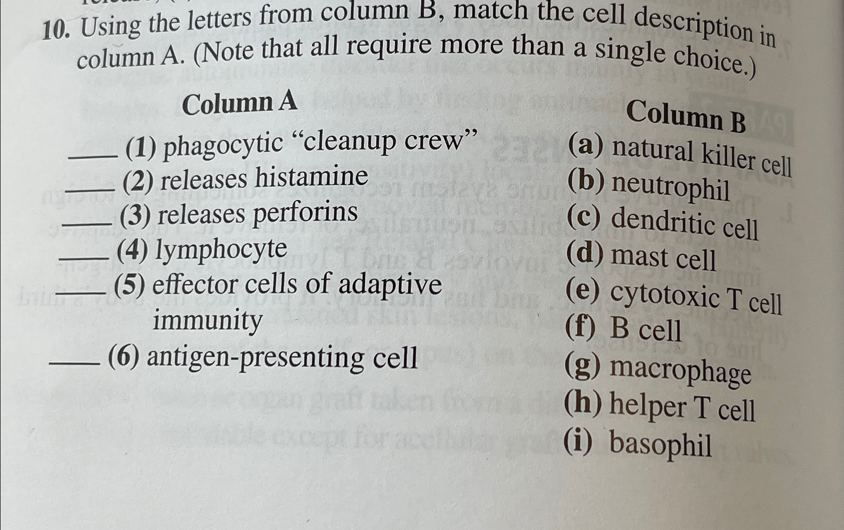 Solved Using the letters from column B, ﻿match the cell | Chegg.com