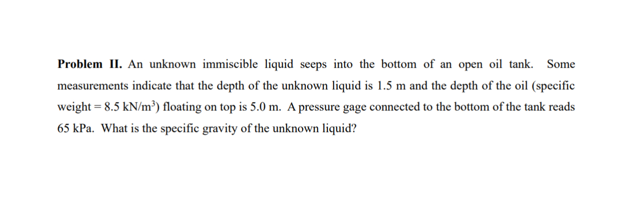 Solved Problem II. ﻿An unknown immiscible liquid seeps into | Chegg.com