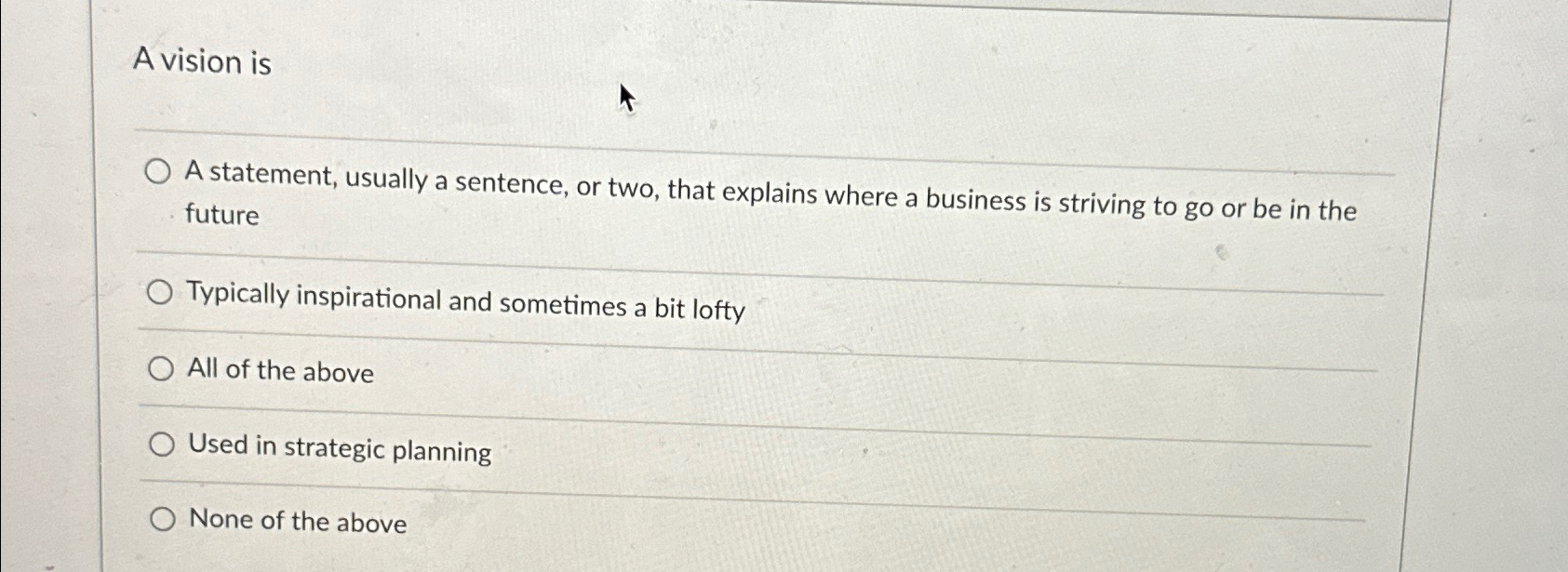 Solved A vision isA statement, usually a sentence, or two, | Chegg.com