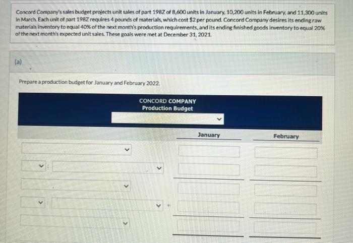 Solved Concord Company's sales budget projects unit sales of | Chegg.com