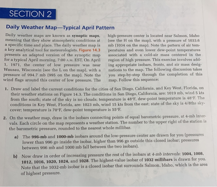 Solved SECTION 2 Daily Weather Map--Typical April Pattern | Chegg.com