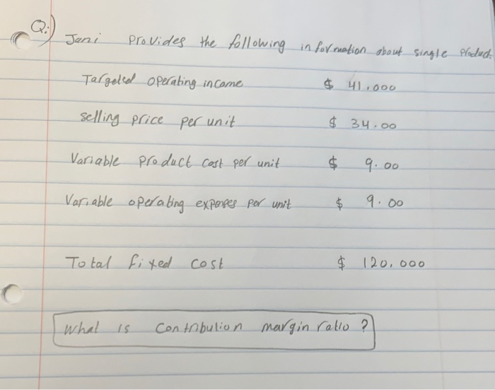 Solved Jani Provides the following information about single | Chegg.com