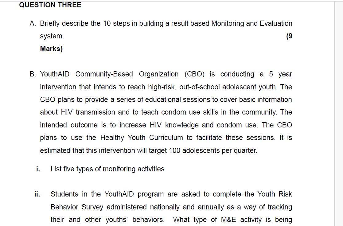 QUESTION THREEB. ﻿YouthAID Community-Based | Chegg.com