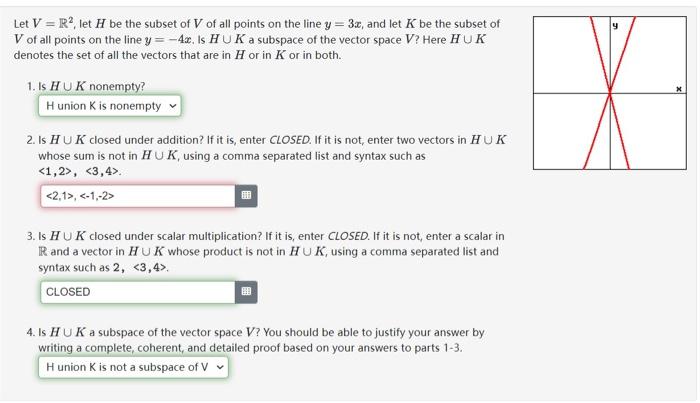 Solved Let V=R2, let H be the subset of V of all points on | Chegg.com Solved Let V=R2, let H be the subset of V of all points on | Chegg.com
