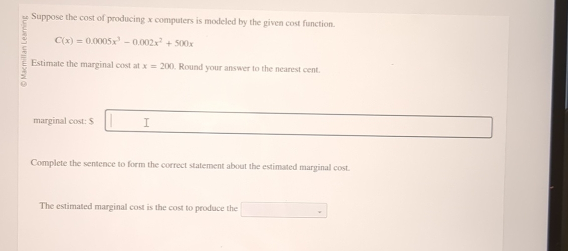 Solved an Suppose the cost of producing x ﻿computers is | Chegg.com