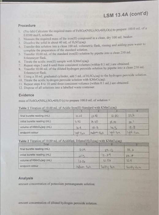 Solved LSM 13.4A (cont'd) Procedure. 1. (Pre-lab) Calculate | Chegg.com