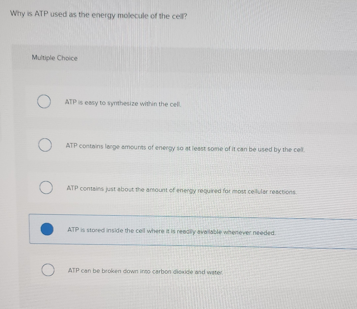 Solved Why is ATP used as the energy molecule of the | Chegg.com