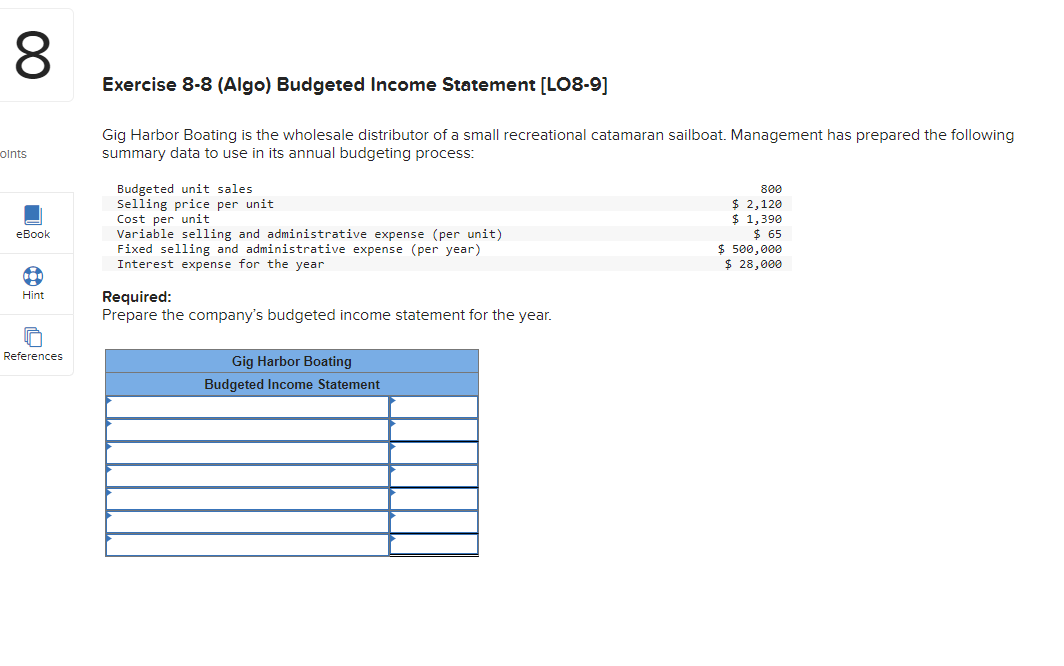Solved Exercise 8-8 (Algo) Budgeted Income Statement | Chegg.com Solved Exercise 8-8 (Algo) Budgeted Income Statement | Chegg.com