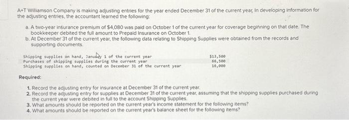1. Record the adjusting entry for insurance at | Chegg.com