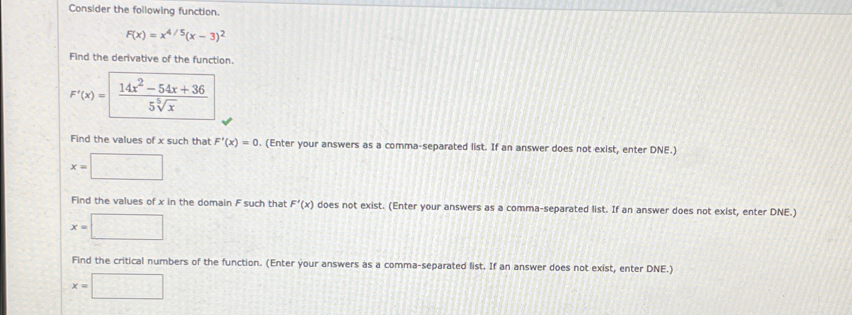 Solved Consider the following function.F(x)=x45(x-3)2Find | Chegg.com