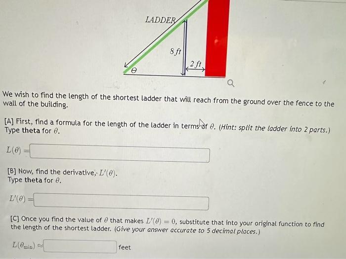 Solved We wish to find the length of the shortest ladder | Chegg.com