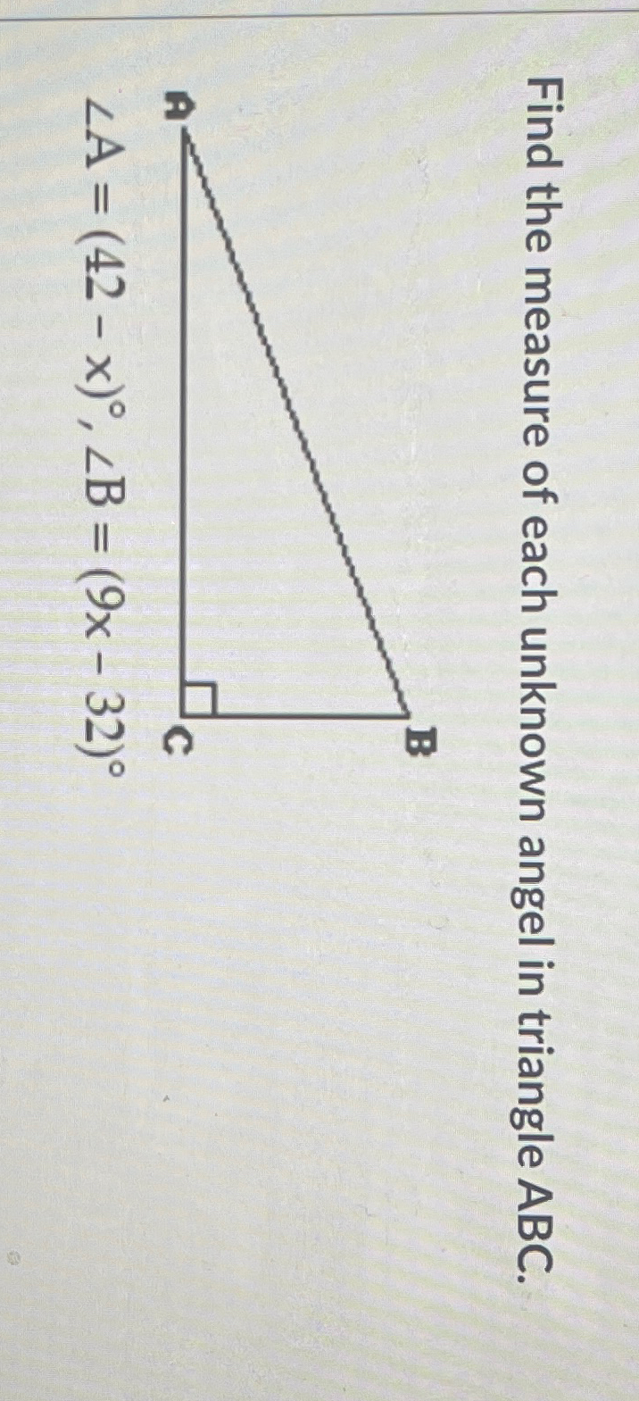 Solved Find the measure of each unknown angel in triangle | Chegg.com