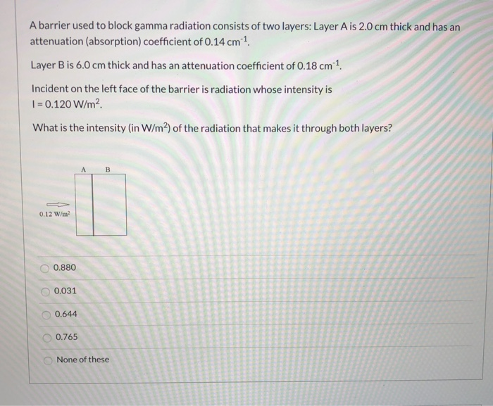 Solved A barrier used to block gamma radiation consists of | Chegg.com
