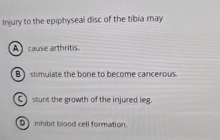 Solved Injury to the epiphyseal disc of the tibia maycause | Chegg.com