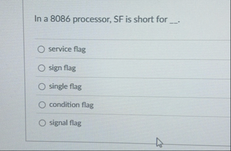 Solved In a 8086 ﻿processor, SF is short for q,service | Chegg.com