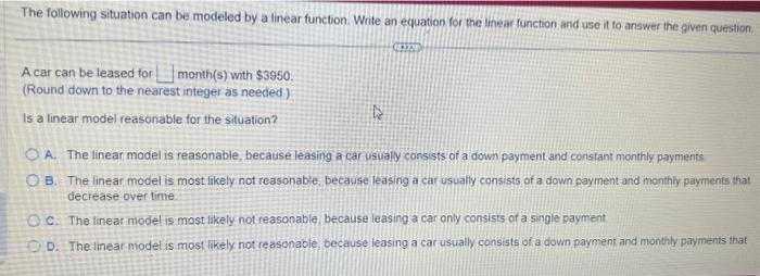 Solved The following situation can be modeled by a linear | Chegg.com