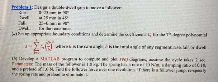 Solved Problem 1: Design a double-dwell çam to move a | Chegg.com