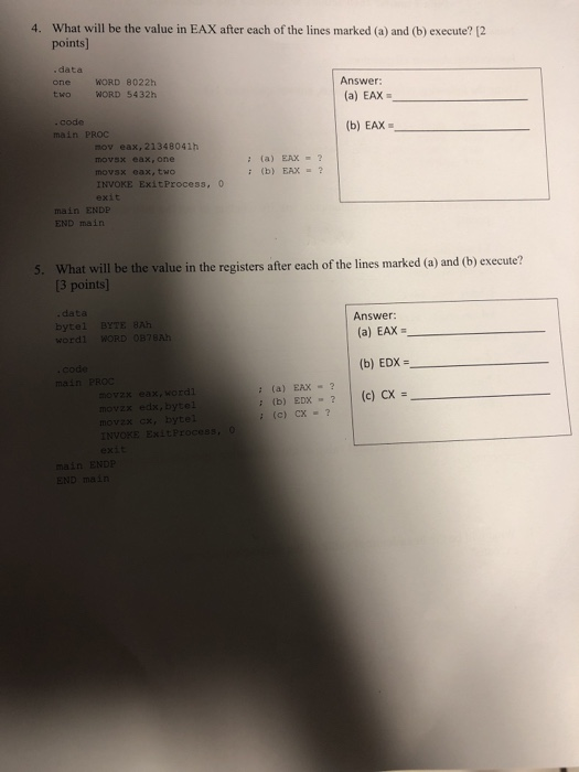 Solved 4. What will be the value in EAX after each of the | Chegg.com