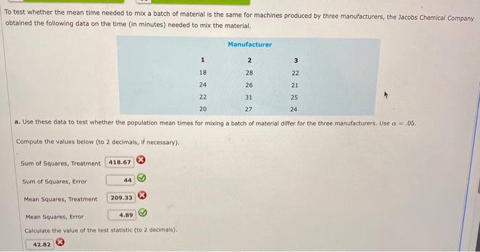 Solved To test whether the mean time needed to mix a batch | Chegg.com