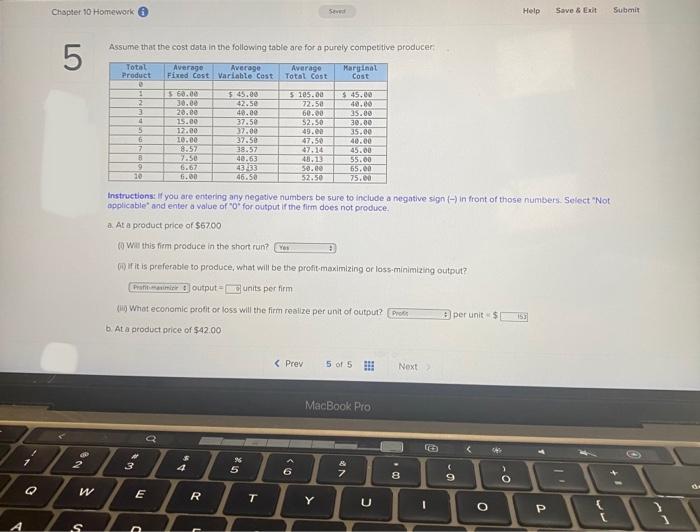 Solved Chapter 10 Homework Help Save & Exit Submit Assume | Chegg.com