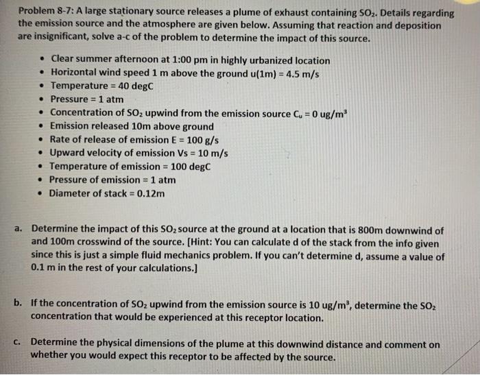 Solved Problem 8-7: A large stationary source releases a | Chegg.com