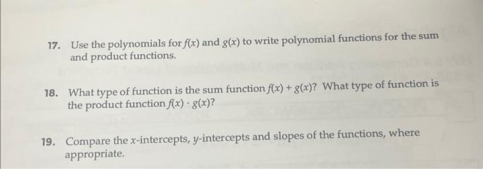Solved 17. Use the polynomials for f(x) and g(x) to write | Chegg.com