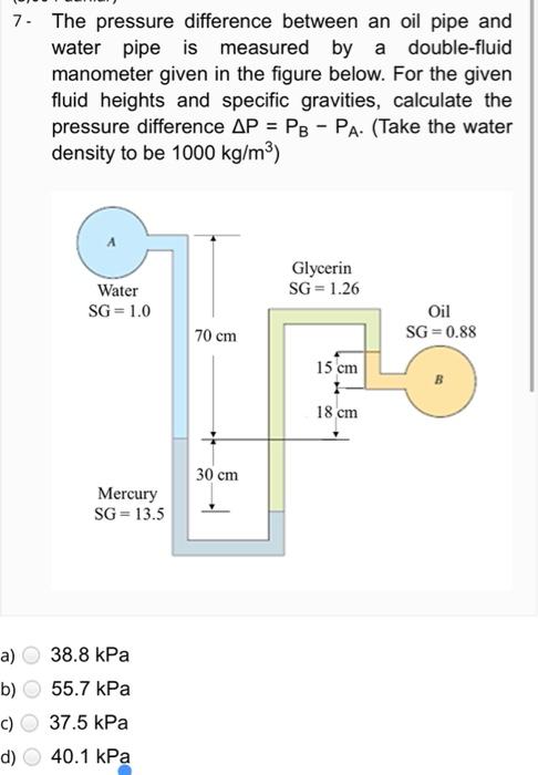 Solved 7. The pressure difference between an oil pipe and | Chegg.com