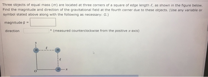 Solved Three objects of equal mass (m) are located at three | Chegg.com