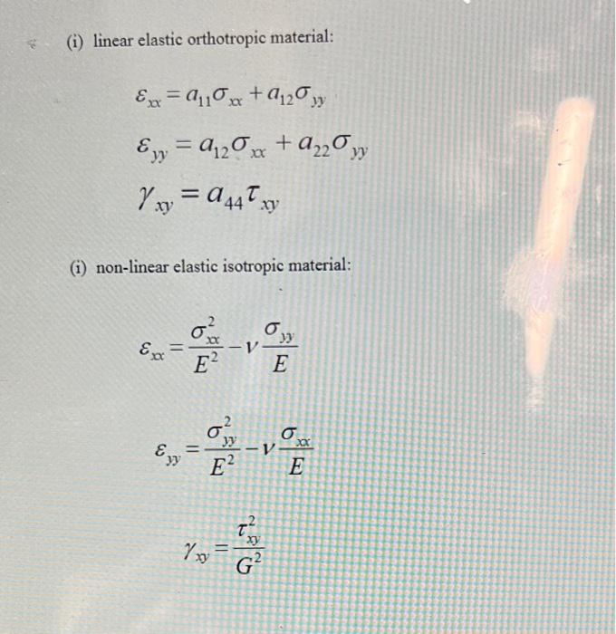 (i) linear elastic orthotropic material: | Chegg.com