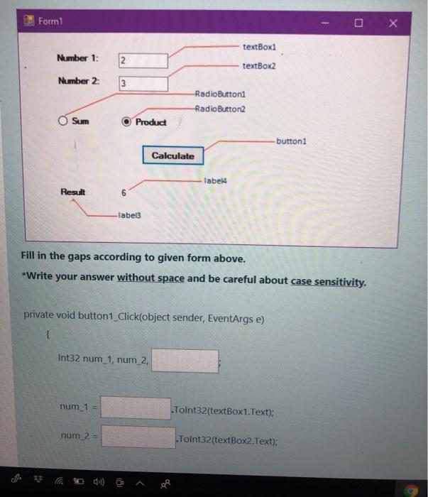 Solved Form1 o х Number 1: 2 textBox textBox2 Number 2: 3 | Chegg.com
