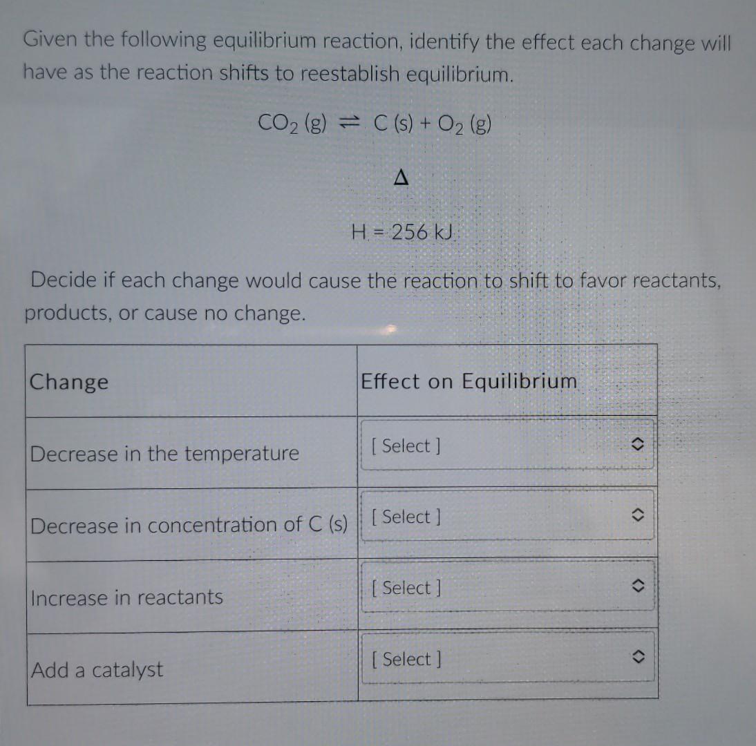 Solved Given the following equilibrium reaction, identify | Chegg.com