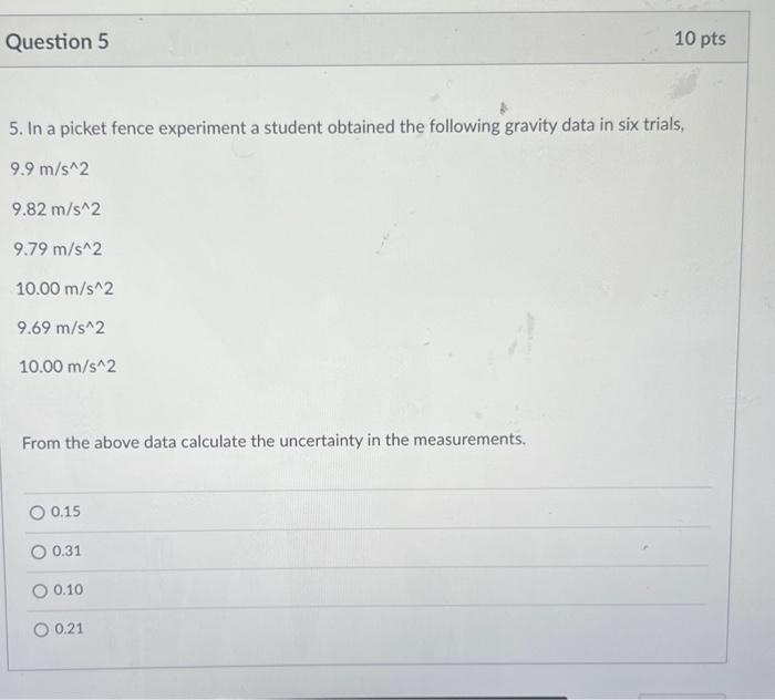 Solved 5. In a picket fence experiment a student obtained | Chegg.com