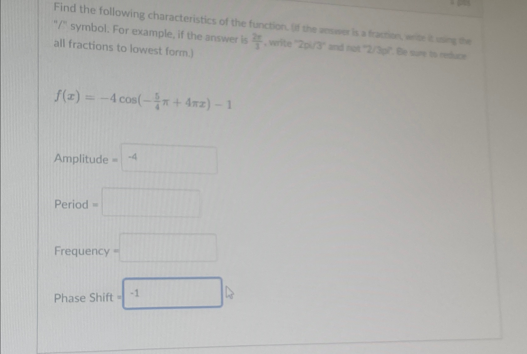 Solved Find the following characteristics of the function. | Chegg.com