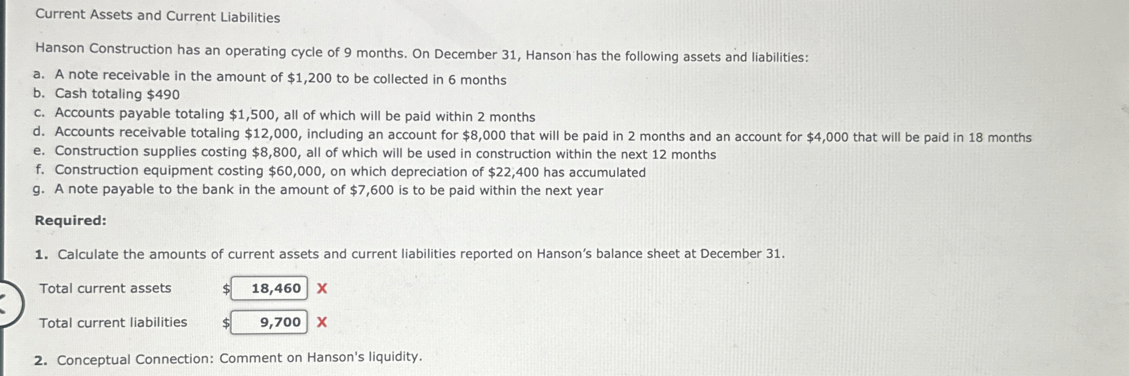Solved Current Assets and Current LiabilitiesHanson | Chegg.com