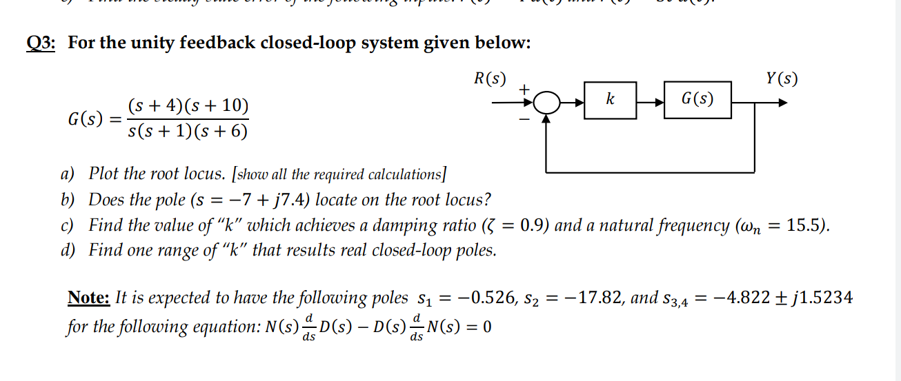 Solved Q3: For the unity feedback closed-loop system given | Chegg.com