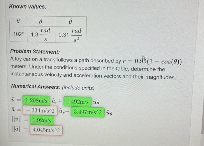Solved Known values: Problem Statement: A toy car on a track | Chegg.com