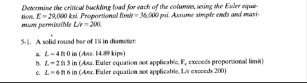 Solved Determine the critical buckling load for each of the | Chegg.com