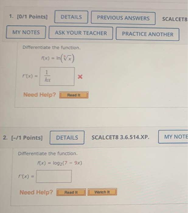 Solved 1. [0/1 Points) DETAILS PREVIOUS ANSWERS SCALCET8 MY | Chegg.com