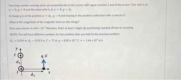 Solved Two long current-carrying wires are perpendicular to | Chegg.com