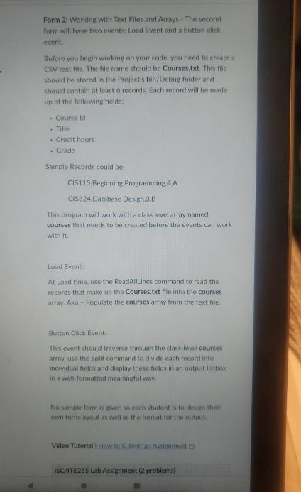 Solved Form 2: Working with Text Files and Arrays - ﻿The | Chegg.com