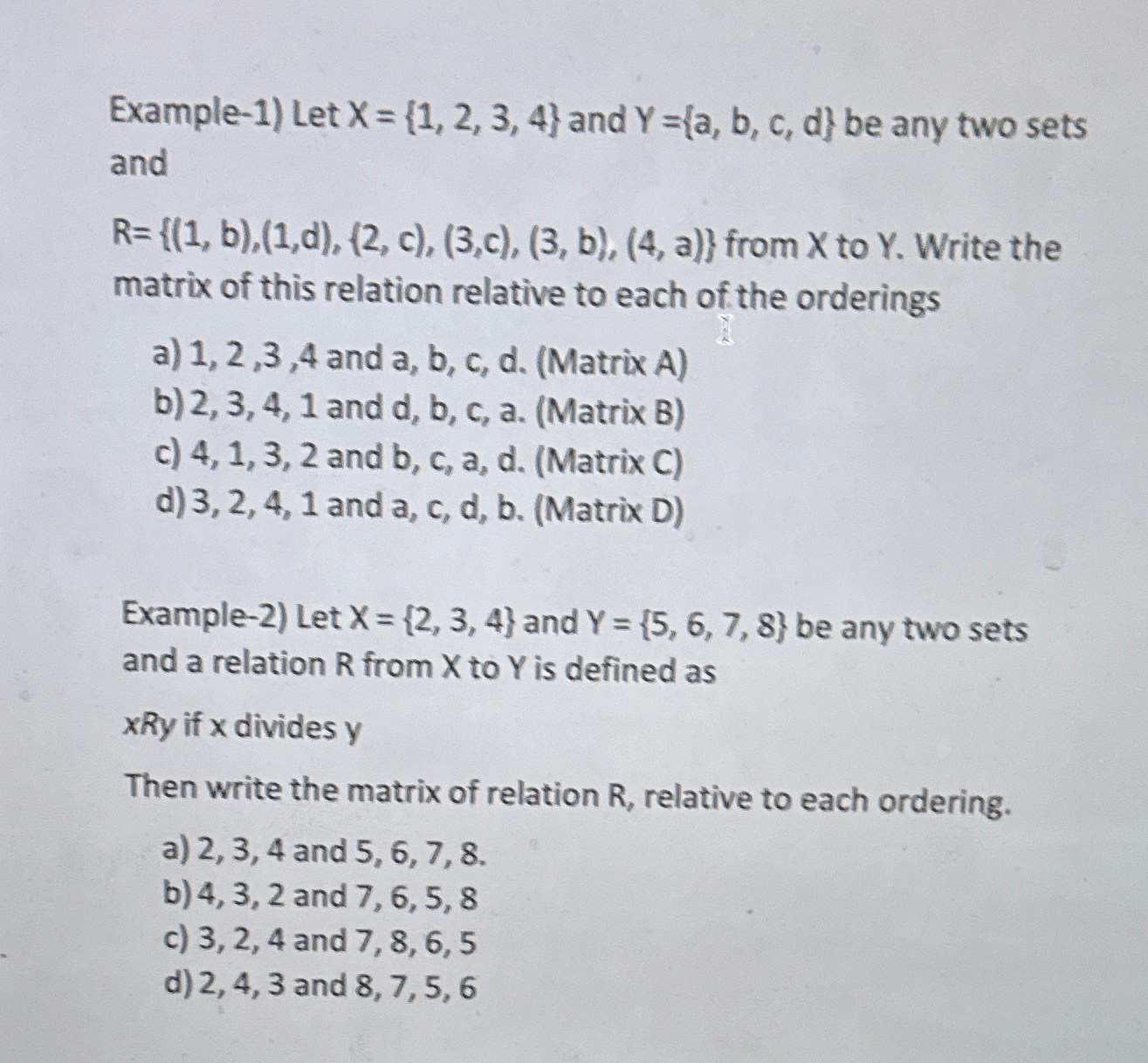 Solved Example-1) ﻿Let x={1,2,3,4} ﻿and , ﻿d | Chegg.com