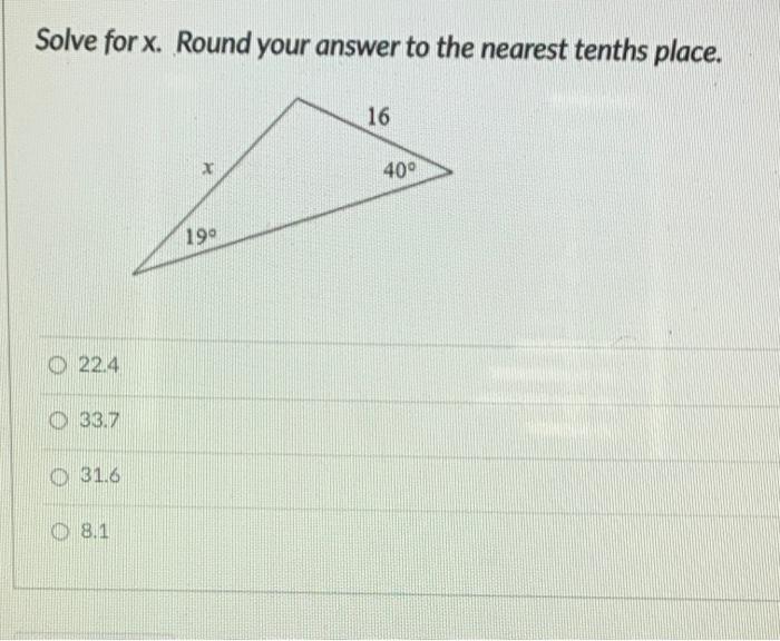 Solved Solve for x. Round your answer to the nearest tenths | Chegg.com