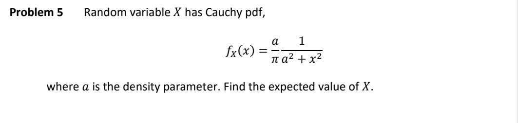 Solved Problem 5 Random variable X has Cauchy pdf, a 1 fx(x) | Chegg.com
