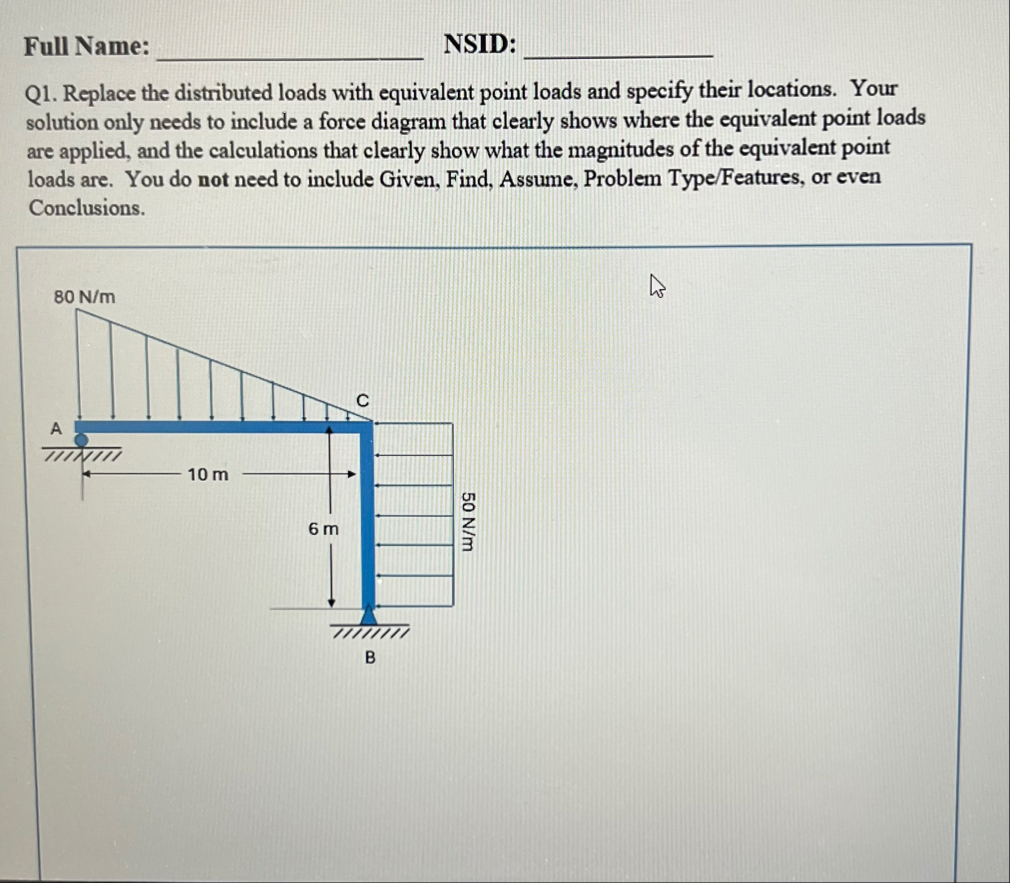 Full Name:NSID: q,Q1. ﻿Replace the distributed loads | Chegg.com