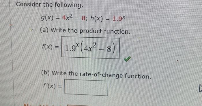 Solved Consider the following. g(x)=4x2−8;h(x)=1.9x (a) | Chegg.com