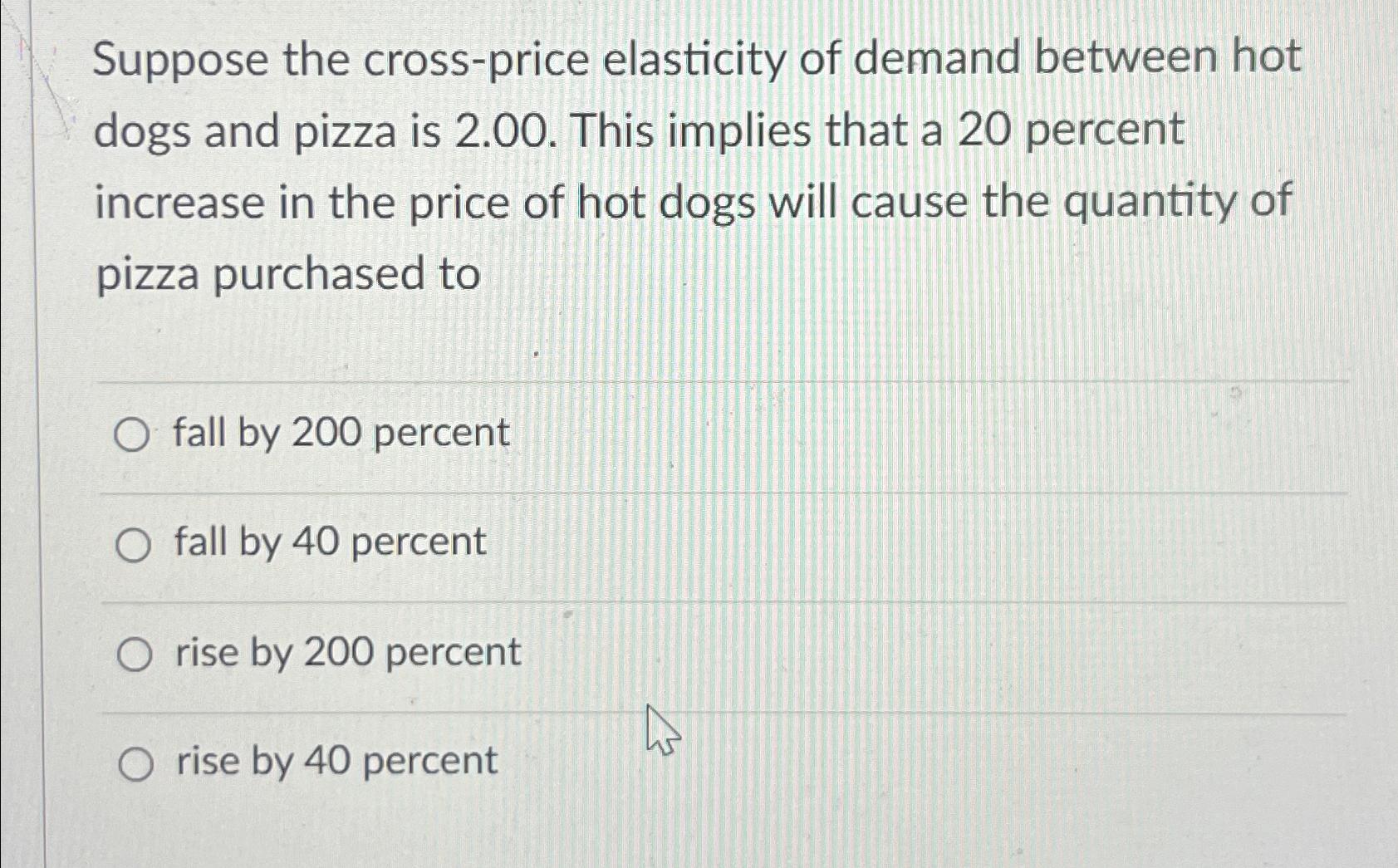 Solved Suppose the cross-price elasticity of demand between | Chegg.com